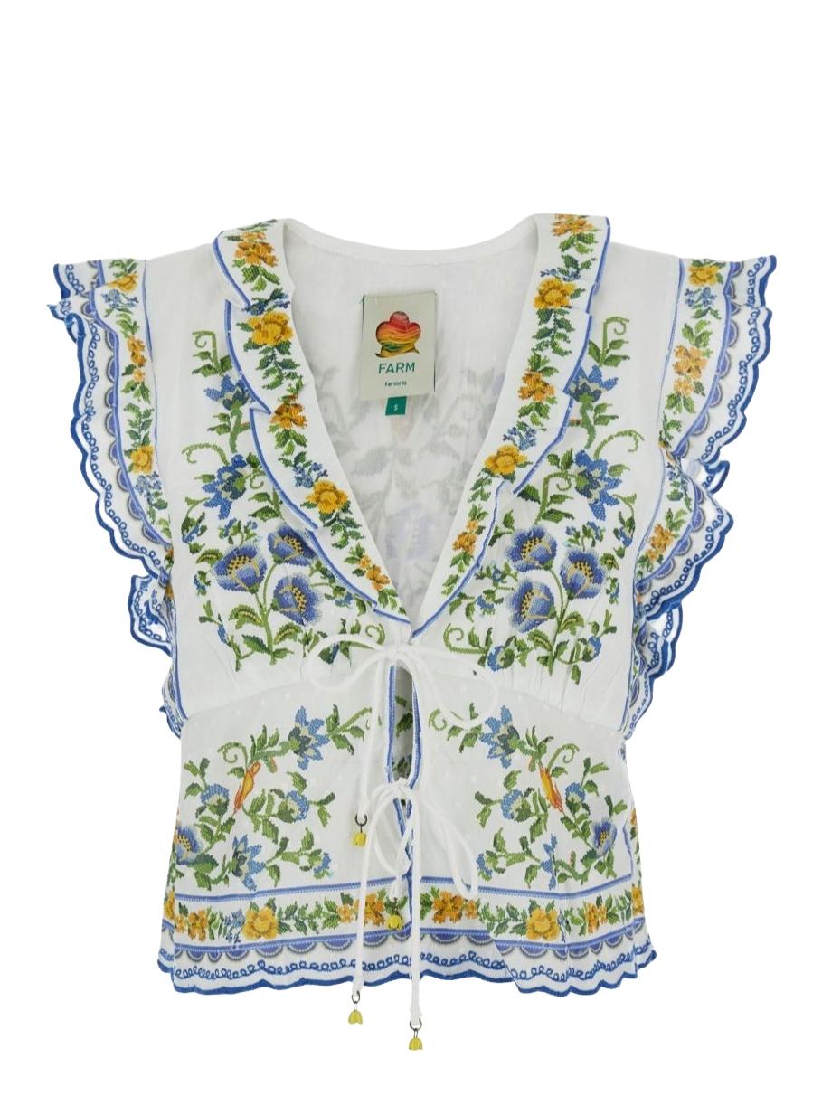 FARM RIO Farm Rio Floral Ruffled V-Neck Top